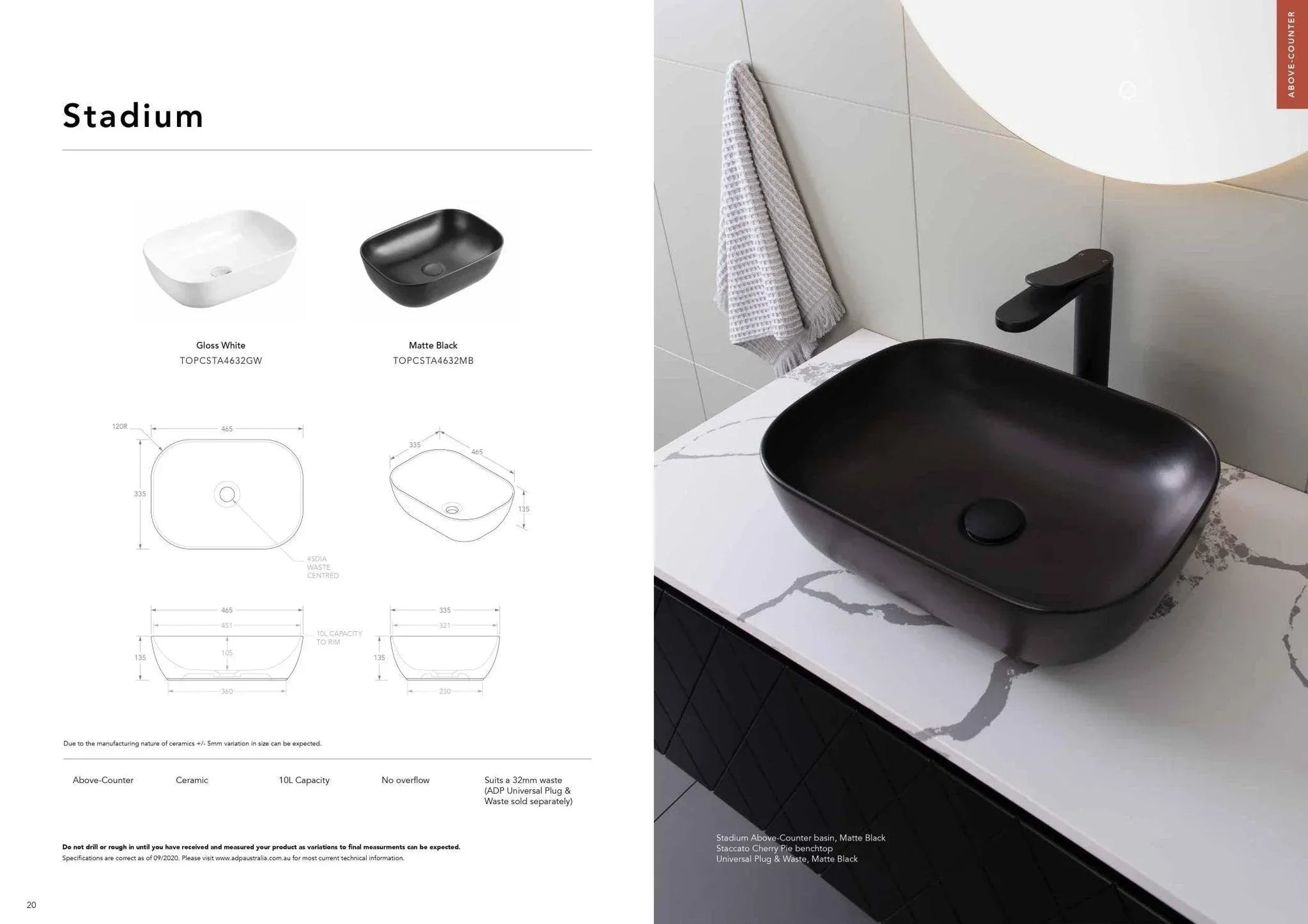 ADP Stadium Ceramic Above Counter Basin-Matte Black | Ideal Bathroom Centre