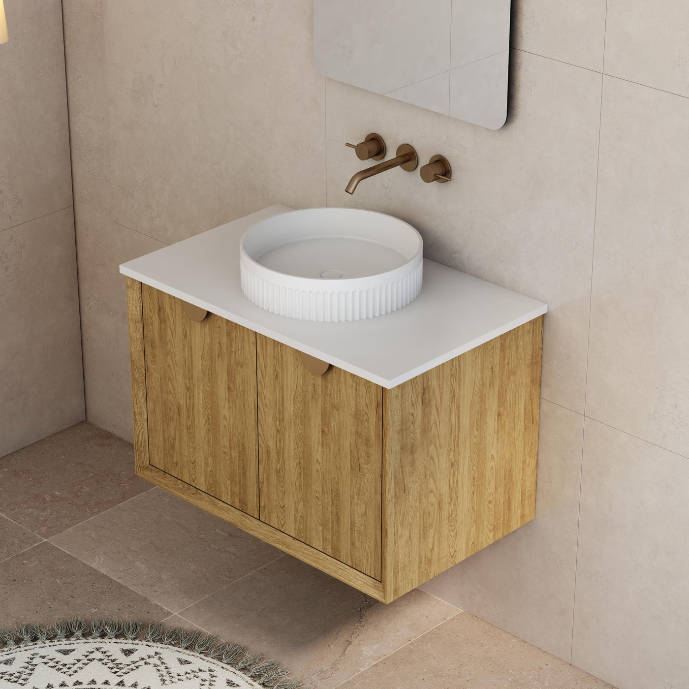 Milano Flow Flat 750mm Wall Hung Vanity Natural Oak — Ideal Bathroom Centre