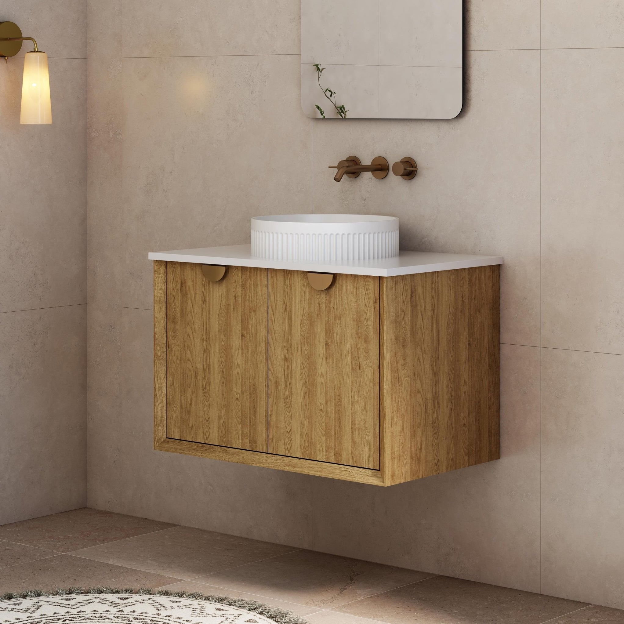 Milano Flow Flat 750mm Wall Hung Vanity Natural Oak — Ideal Bathroom Centre