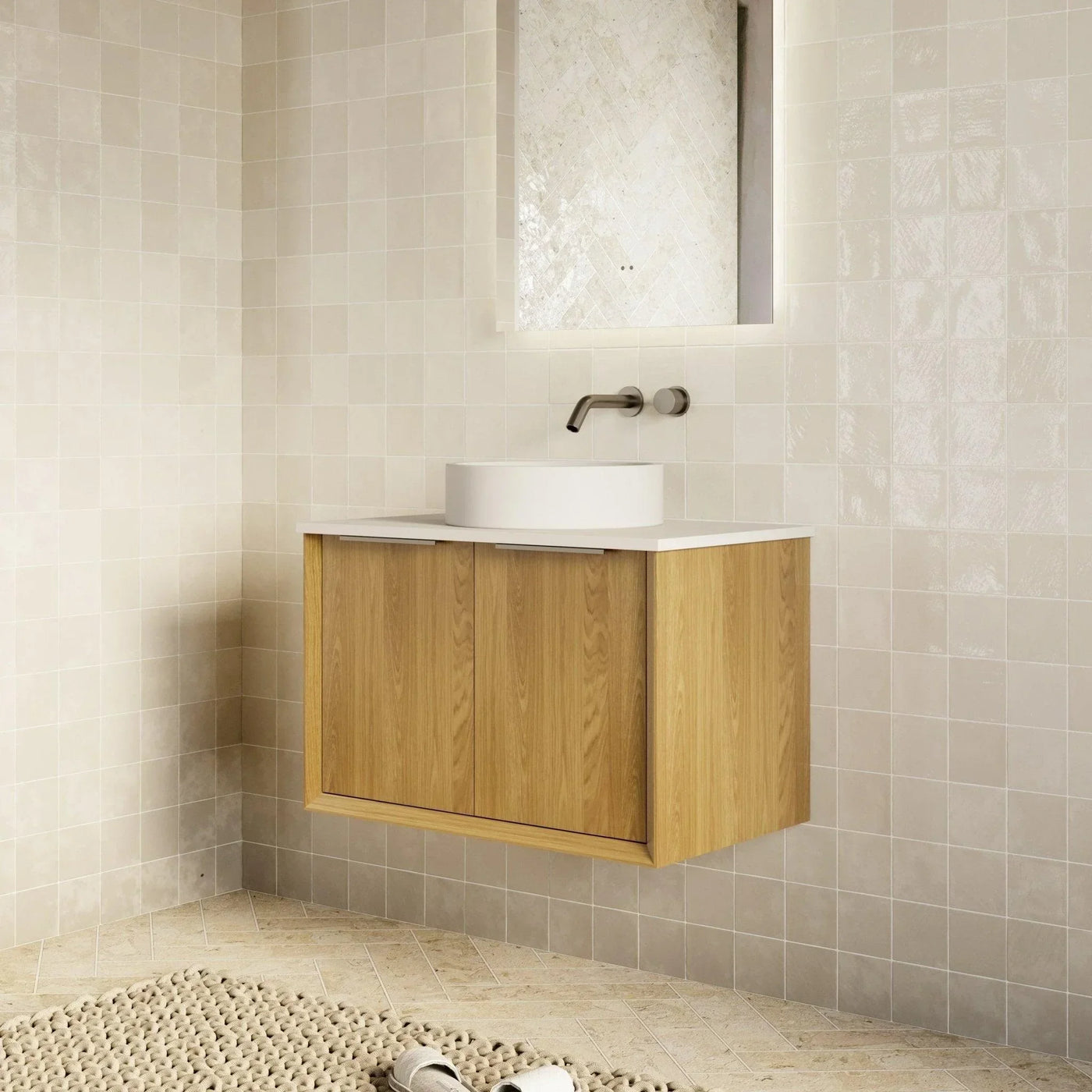 Milano Flow Flat 750mm Wall Hung Vanity Natural Oak — Ideal Bathroom Centre