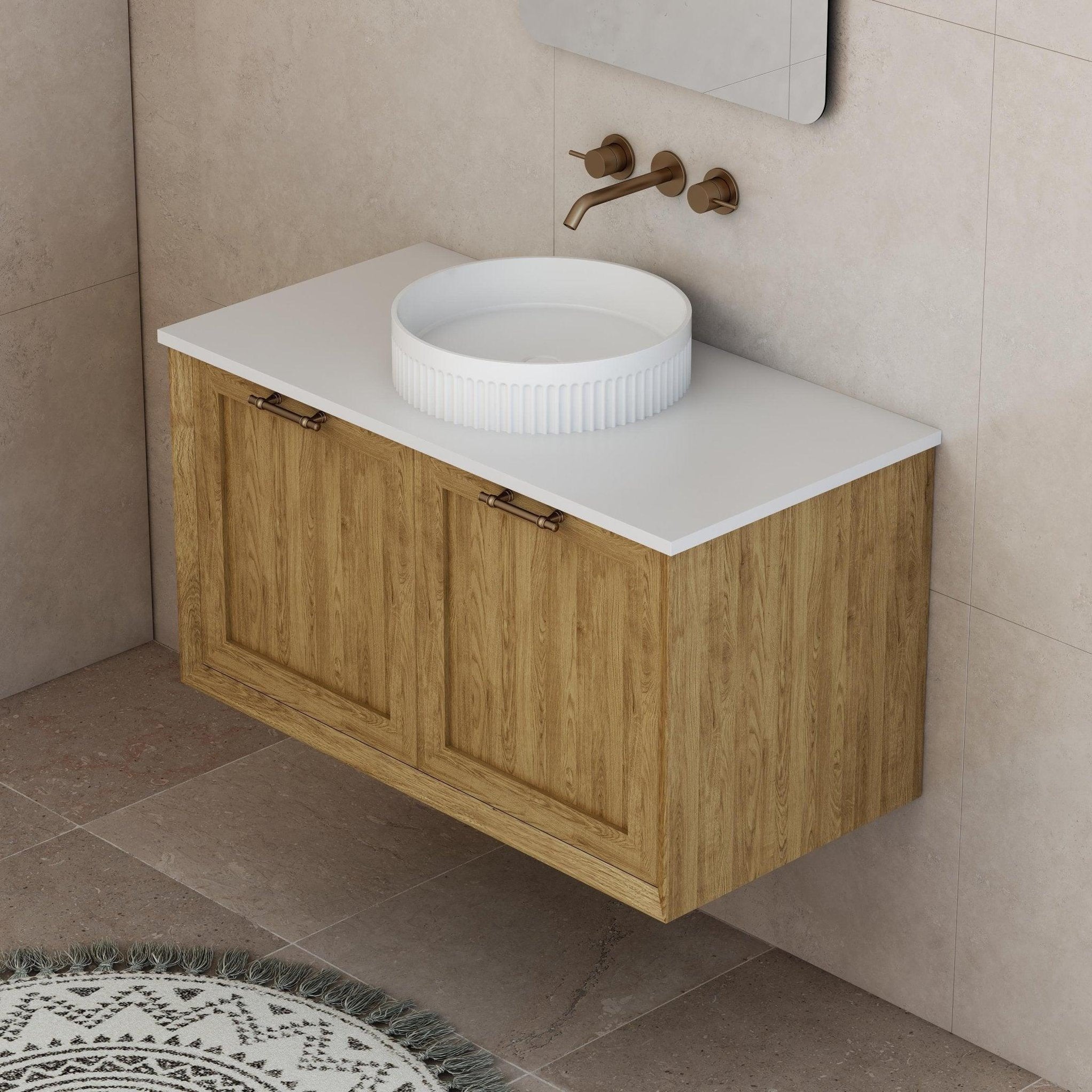 Milano Flow Shaker 900mm Wall Hung Vanity Natural Oak | Ideal Bathroom ...