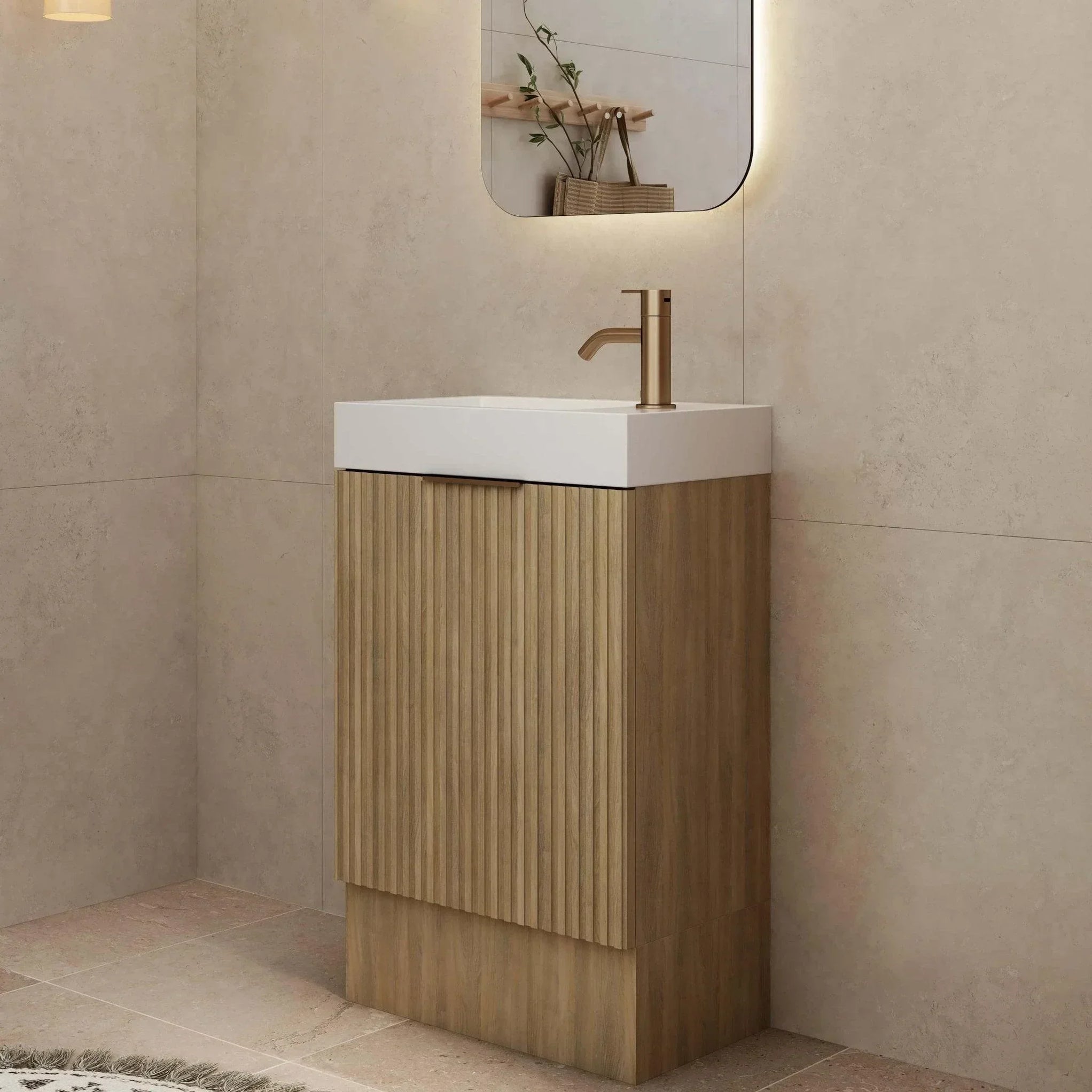 Milano Flute 460mm Small Space Vanity-Natural Oak | Ideal Bathroom Centre