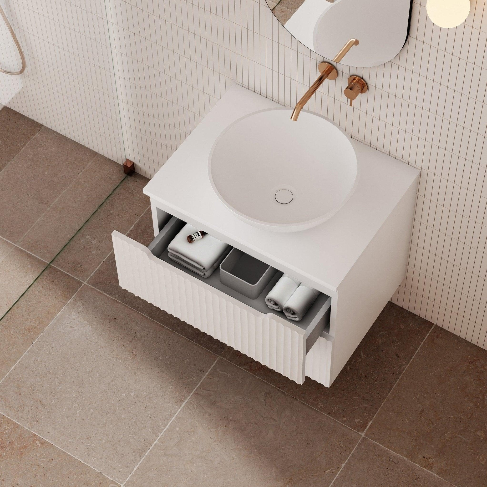 Milano Wave Flute Wall Hung Vanity Matte White | Ideal Bathroom Centre