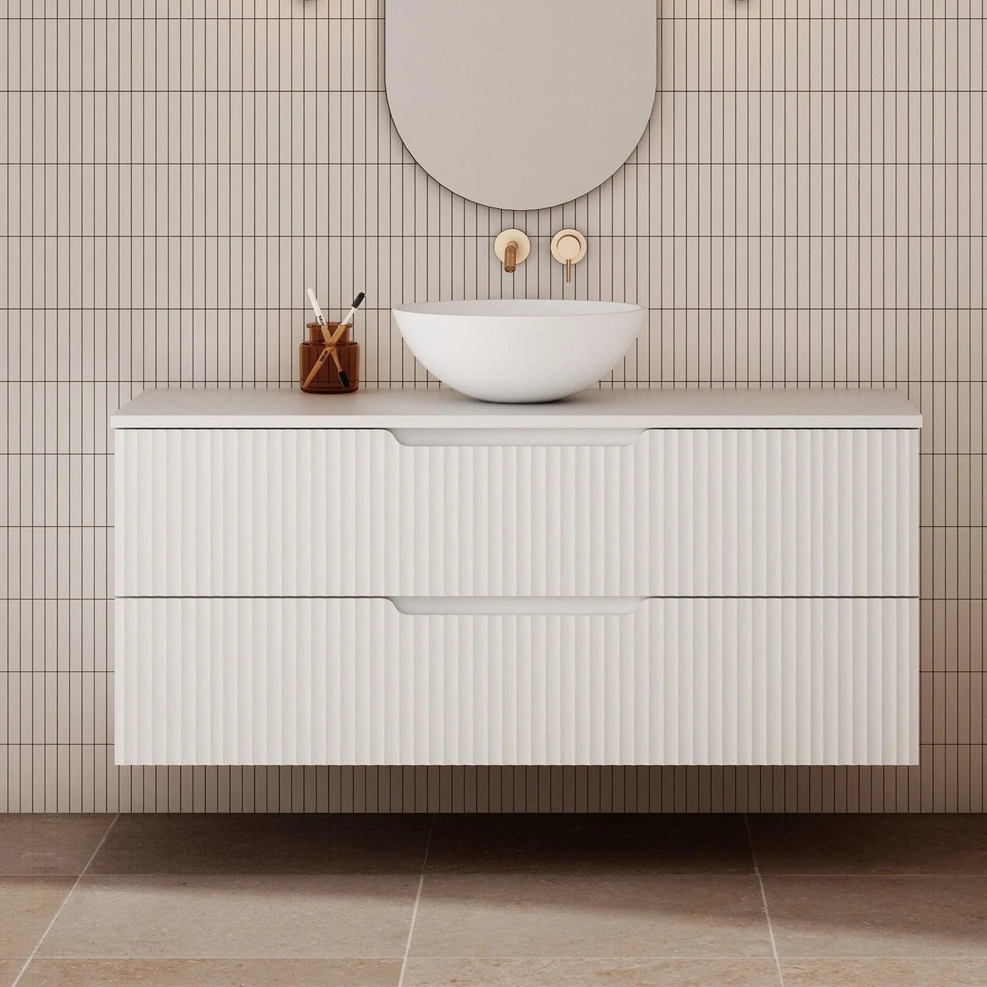 Milano Wave Flute Wall Hung Vanity Matte White — Ideal Bathroom Centre
