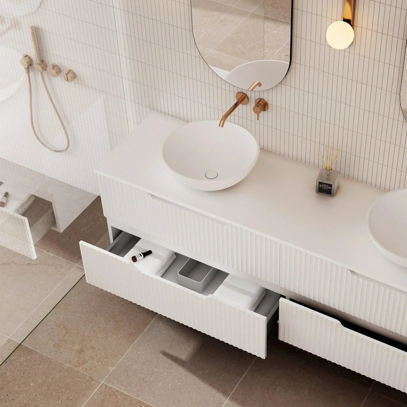 Milano Wave Flute 1800mm Wall Hung Vanity Matte White | Ideal Bathroom ...