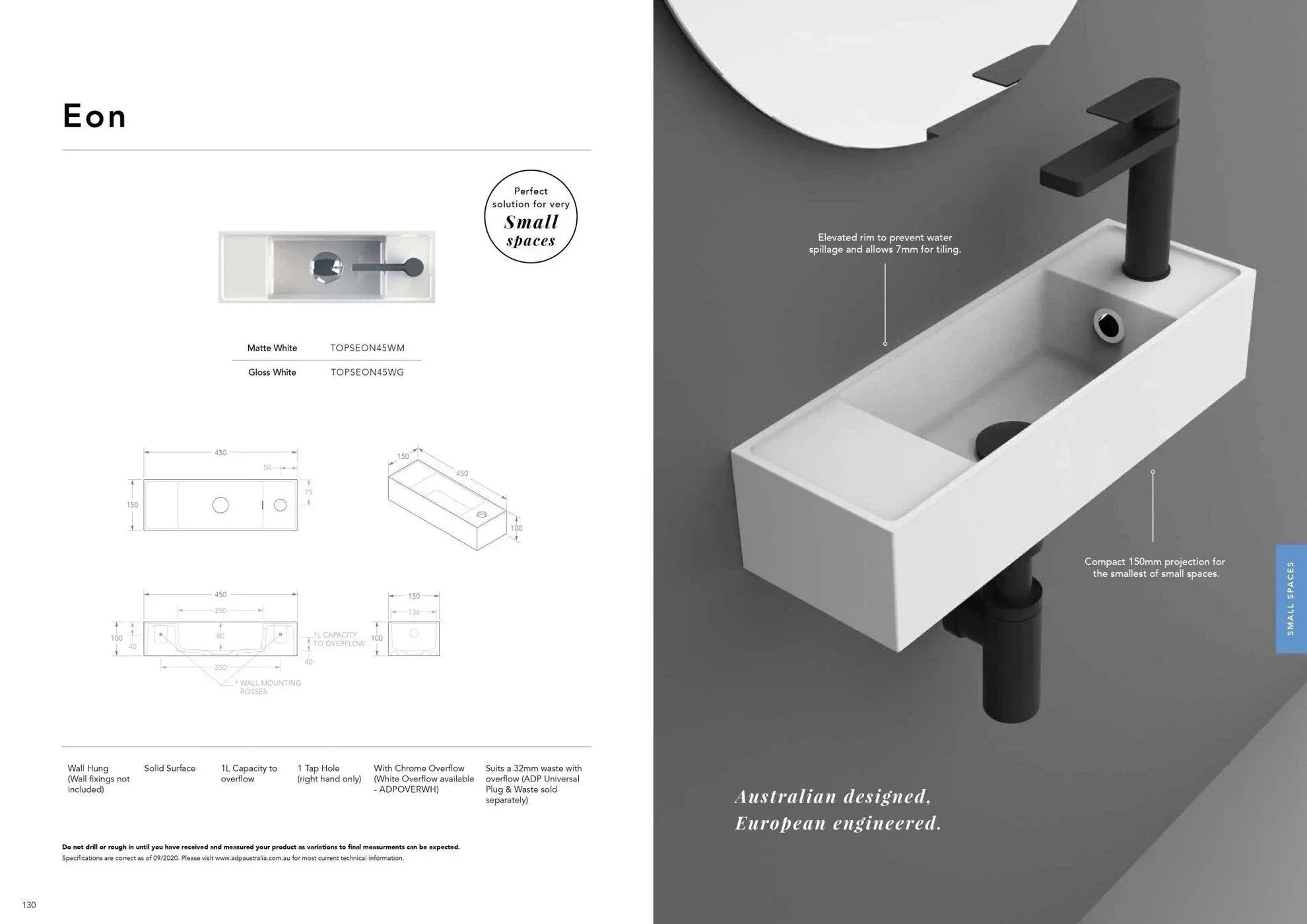 ADP Eon Solid Surface Wall Hung Basin — Ideal Bathroom Centre