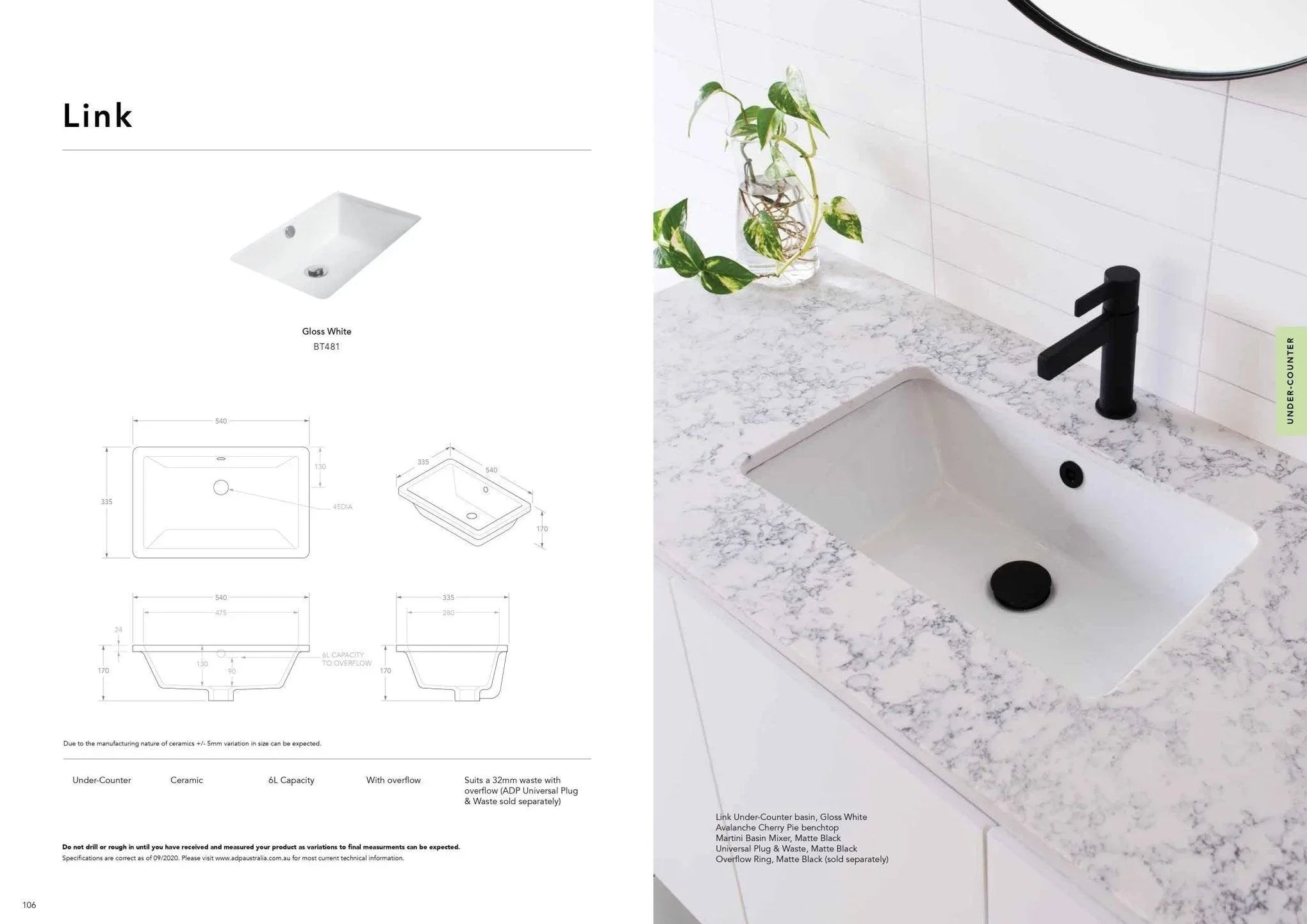ADP Link Ceramic Under Counter Basin — Ideal Bathroom Centre