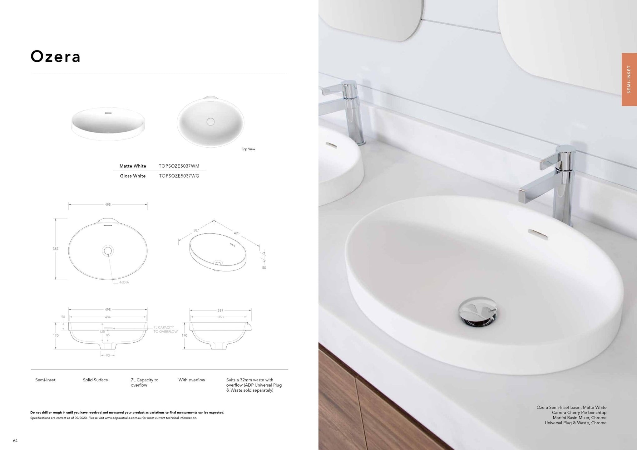 ADP Ozera Solid Surface Semi Inset Basin — Ideal Bathroom Centre