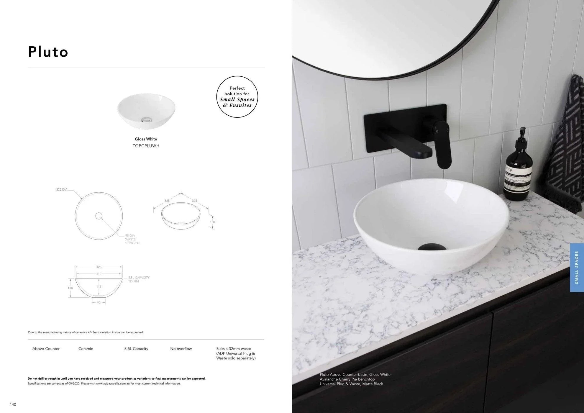 ADP Pluto Ceramic Above Counter Basin-Matte White — Ideal Bathroom Centre