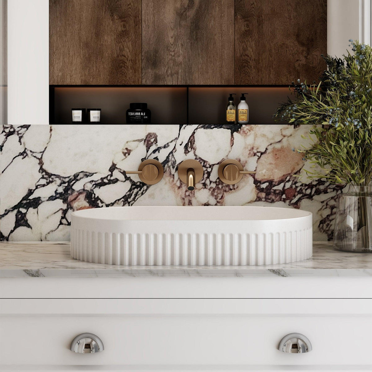 Milano Flow Pill Fluted Ceramic Above Counter Basin | Ideal Bathroom Centre