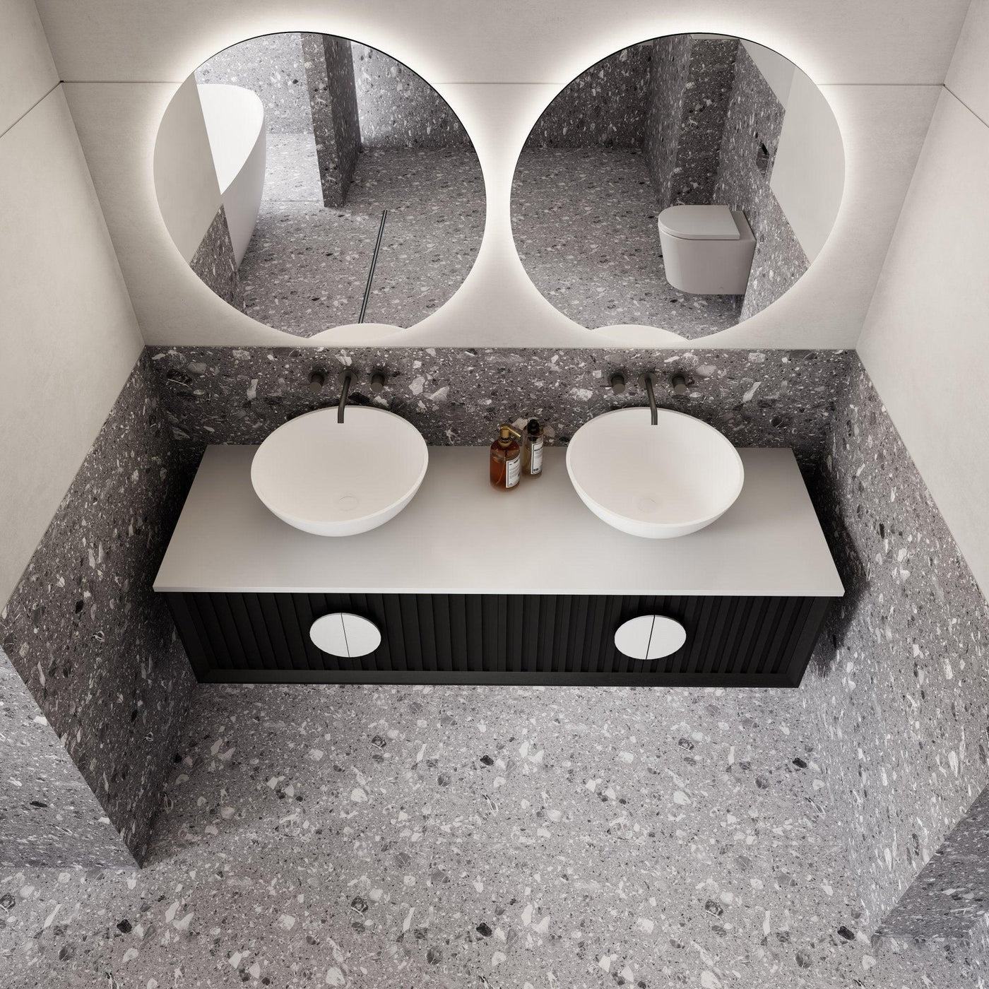 Milano Flow Wall Hung Vanity Black Oak — Ideal Bathroom Centre