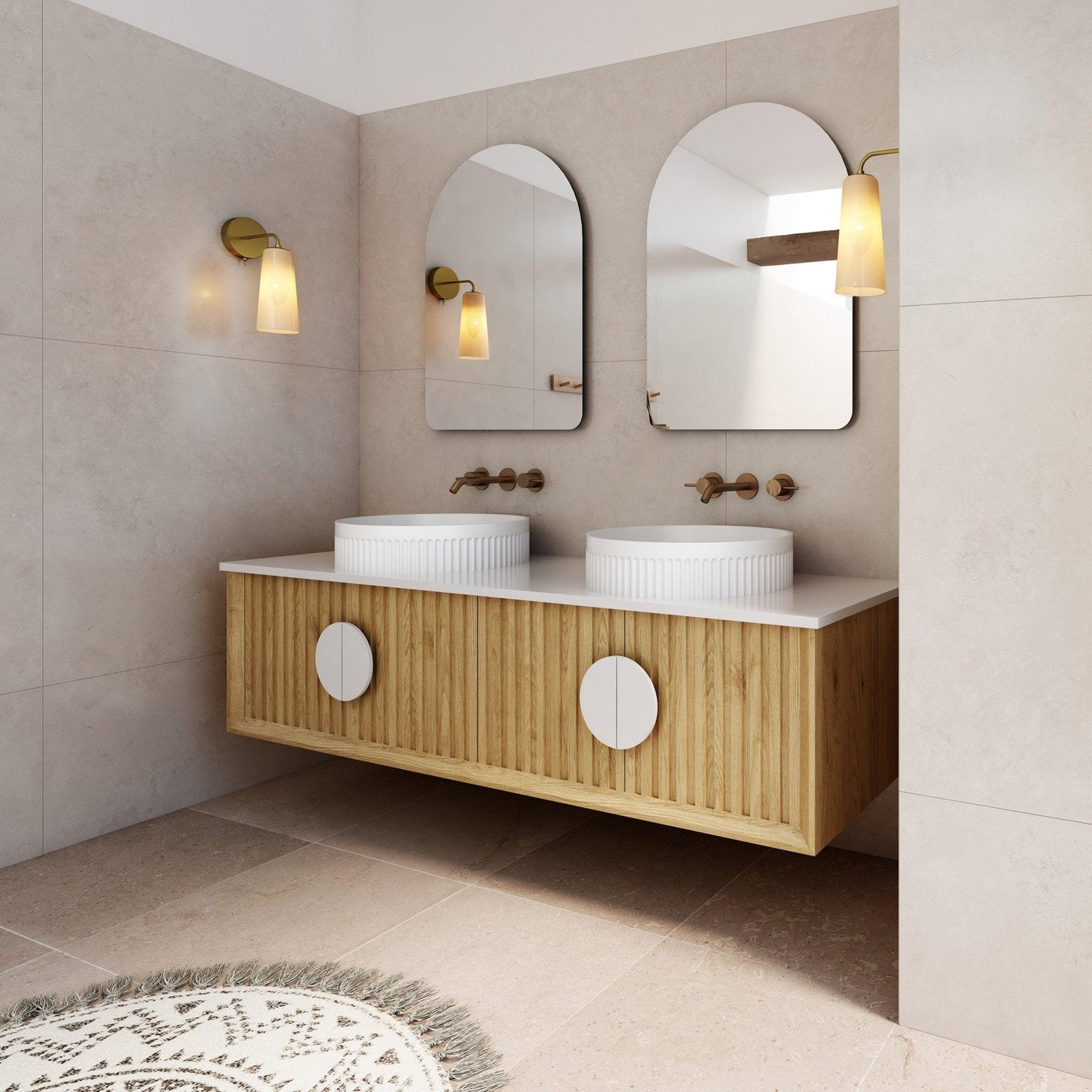Milano Flow Fluted Wall Hung Vanity Natural Oak — Ideal Bathroom Centre
