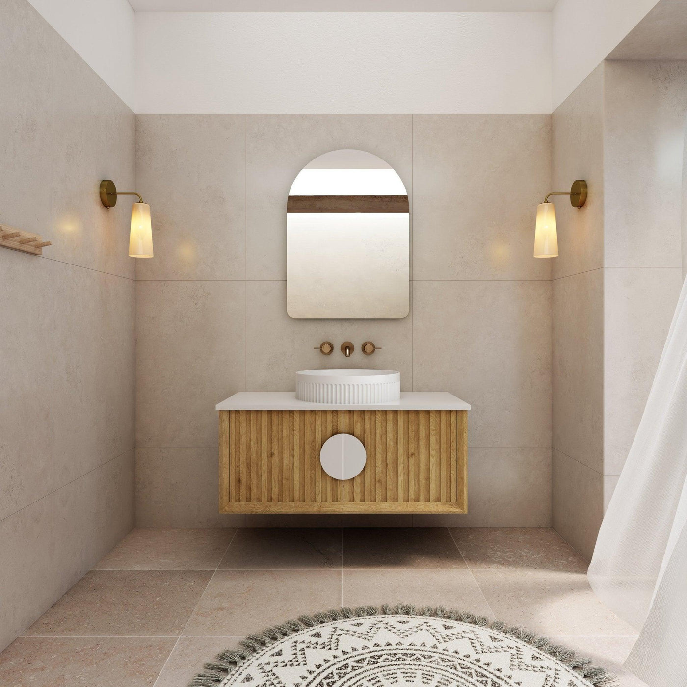 Milano Flow Fluted Wall Hung Vanity Natural Oak — Ideal Bathroom Centre