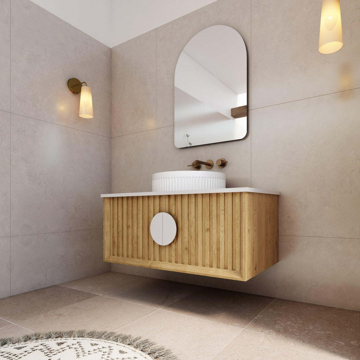 Milano Flow Fluted Wall Hung Vanity Natural Oak — Ideal Bathroom Centre