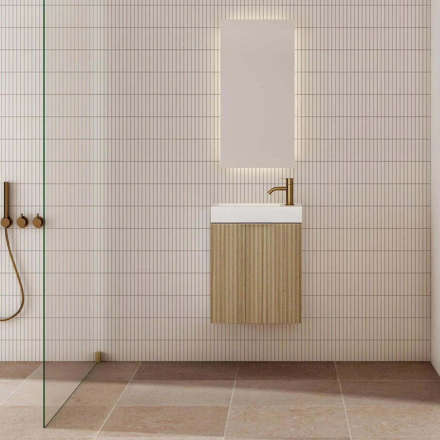 Milano Wave Flute 460mm Small Space Vanity-Natural Oak | Ideal Bathroom ...