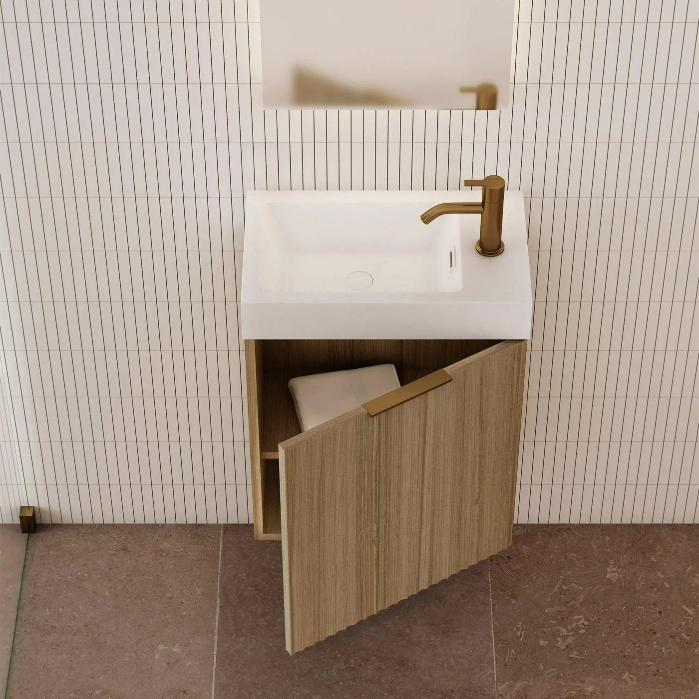 Milano Wave Flute 460mm Small Space Vanity-Natural Oak — Ideal Bathroom Centre