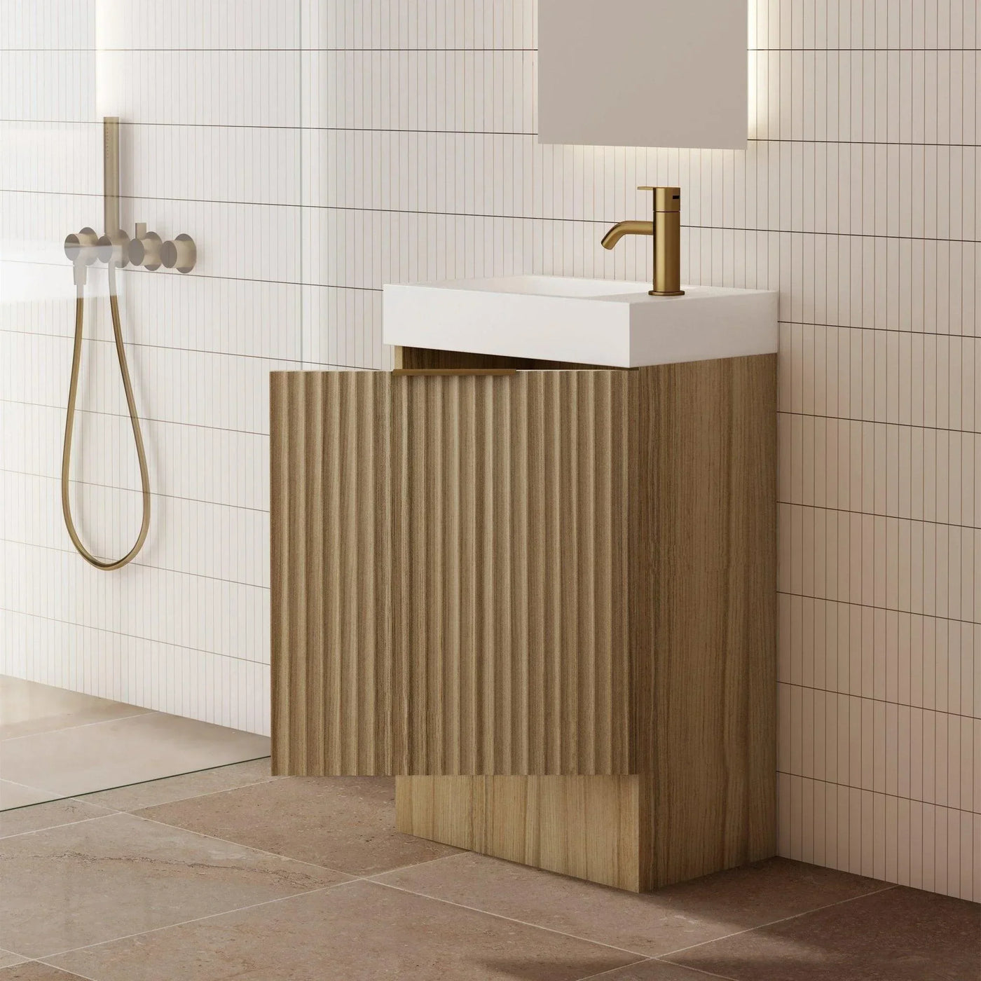 Milano Wave Flute 460mm Small Space Vanity-Natural Oak | Ideal Bathroom ...