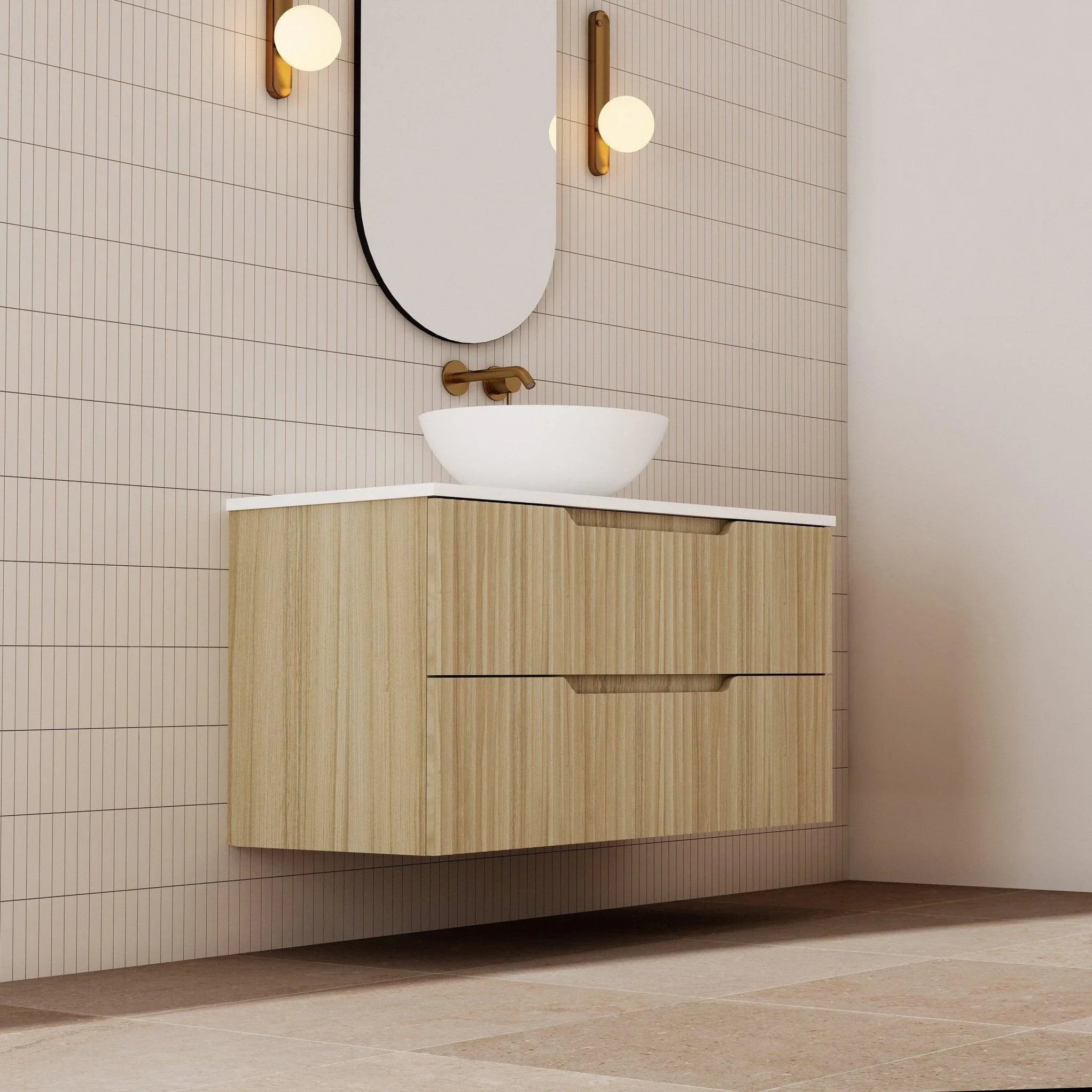 Milano Wave Flute Wall Hung Vanity Natural Oak — Ideal Bathroom Centre