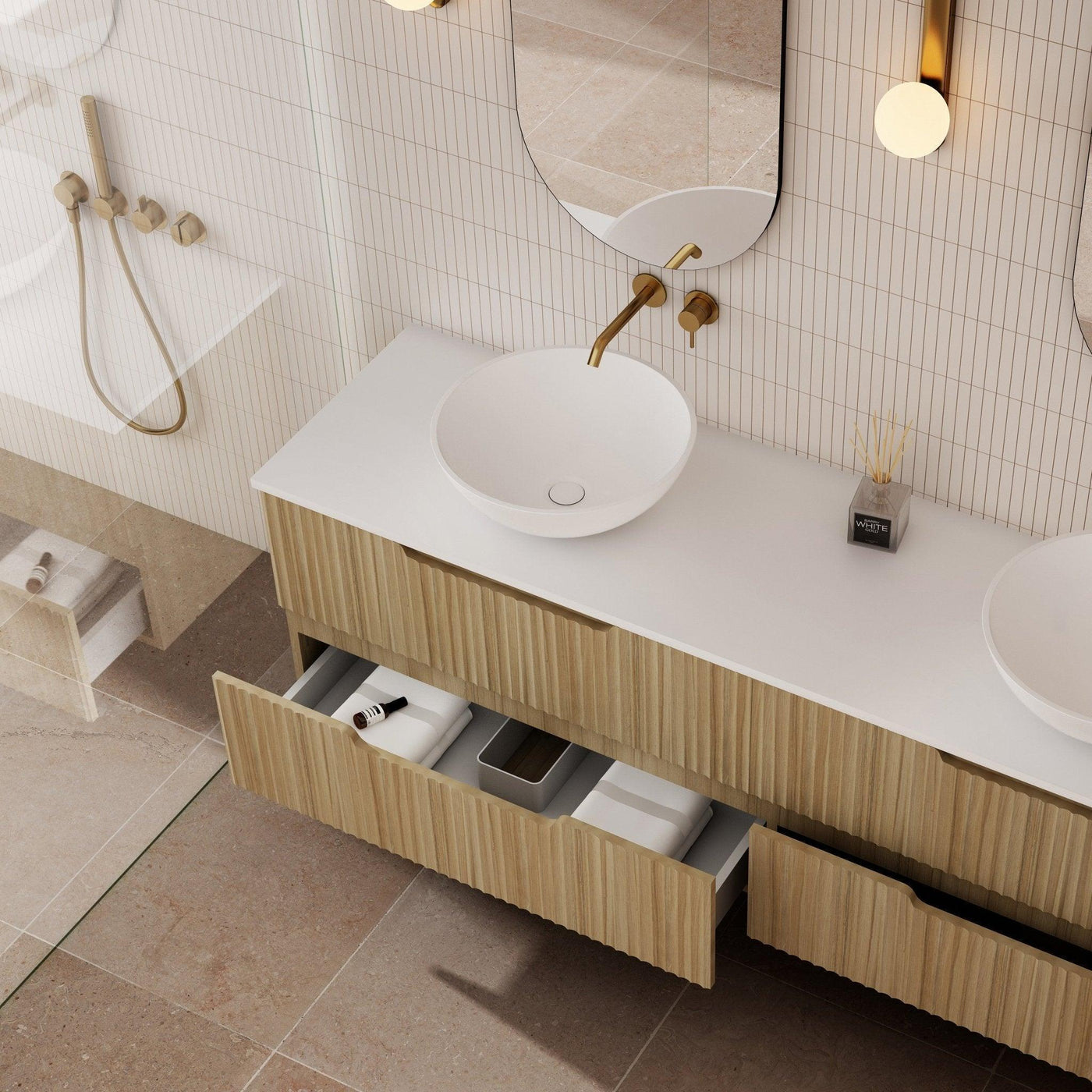 Milano Wave Flute Wall Hung Vanity Natural Oak — Ideal Bathroom Centre