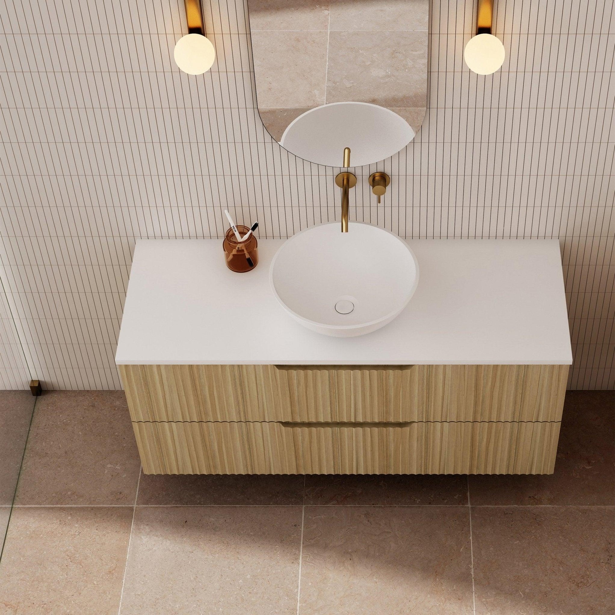 Milano Wave Flute Wall Hung Vanity Natural Oak — Ideal Bathroom Centre
