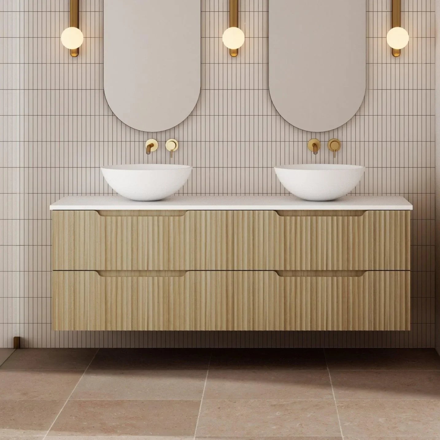Milano Wave Flute Wall Hung Vanity Natural Oak — Ideal Bathroom Centre