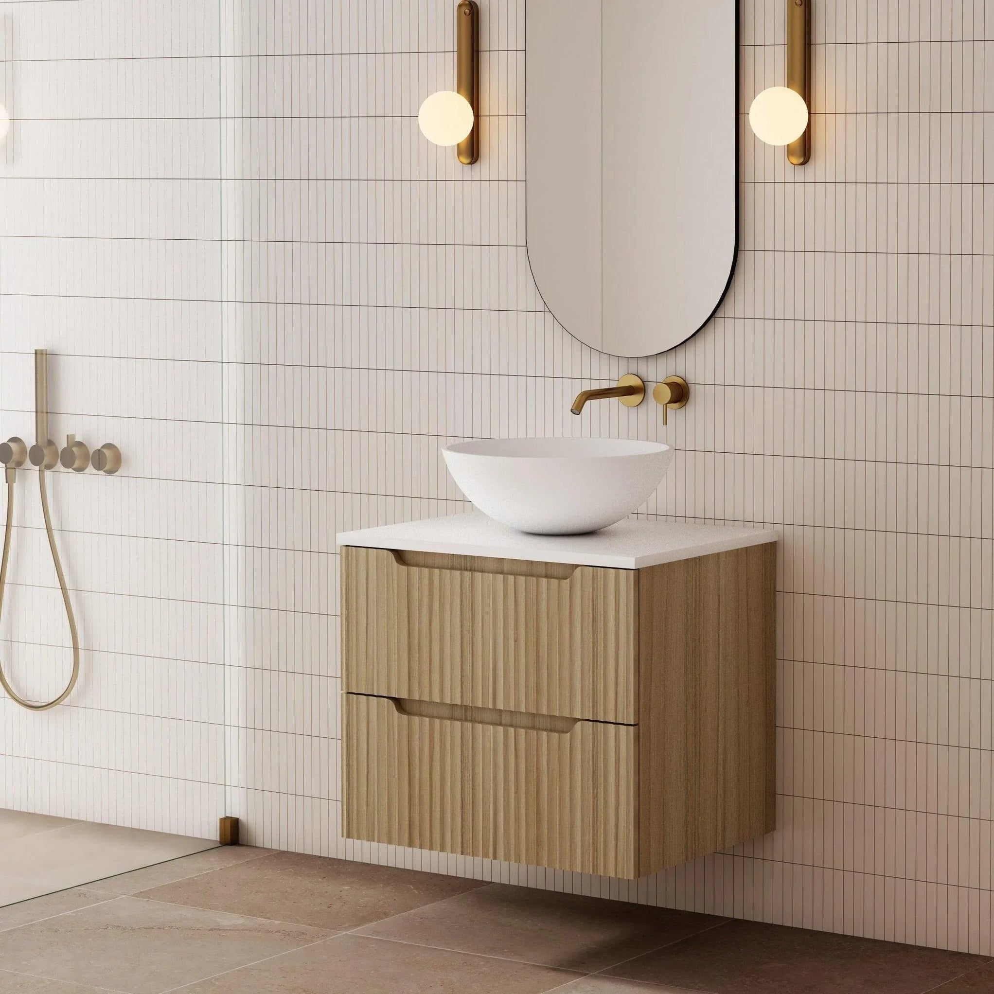 Milano Wave Flute Wall Hung Vanity Natural Oak — Ideal Bathroom Centre