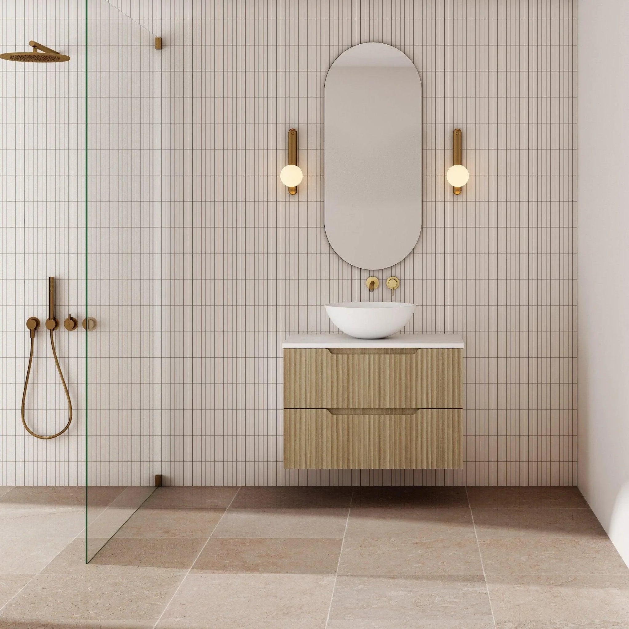 Milano Wave Flute Wall Hung Vanity Natural Oak — Ideal Bathroom Centre