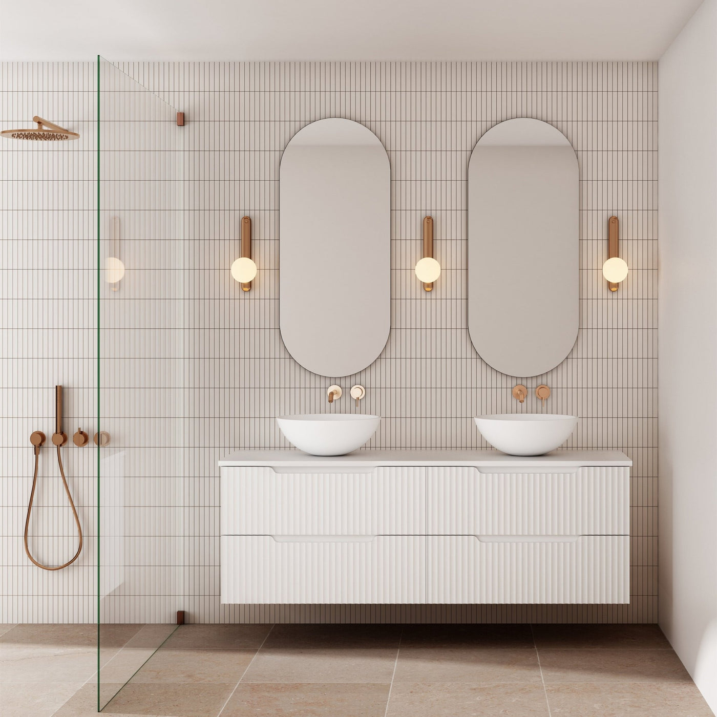 Milano Wave Flute Wall Hung Vanity Natural Oak — Ideal Bathroom Centre
