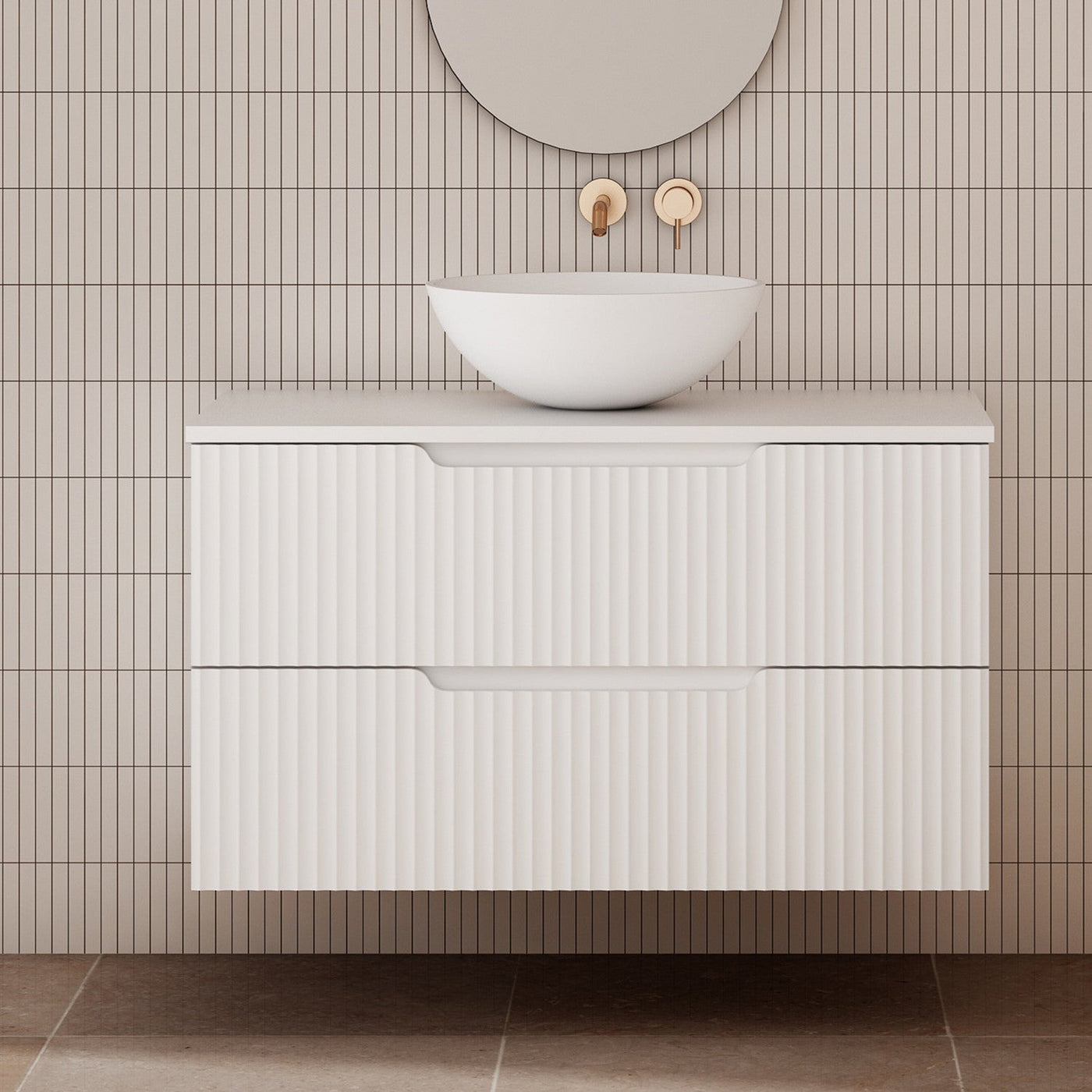 Milano Wave Flute Wall Hung Vanity Natural Oak — Ideal Bathroom Centre