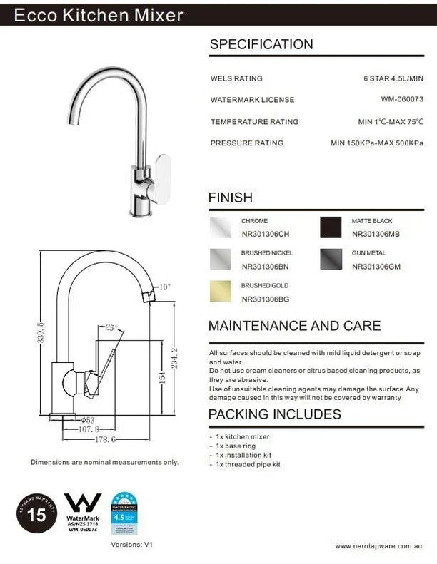 NERO ECCO KITCHEN MIXER MATTE BLACK — Ideal Bathroom Centre