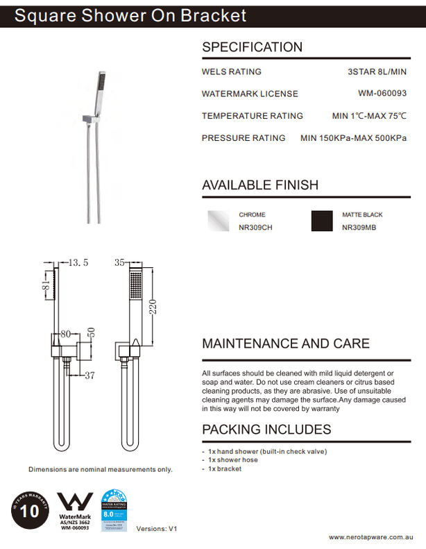 NERO SQUARE SHOWER ON BRACKET CHROME — Ideal Bathroom Centre